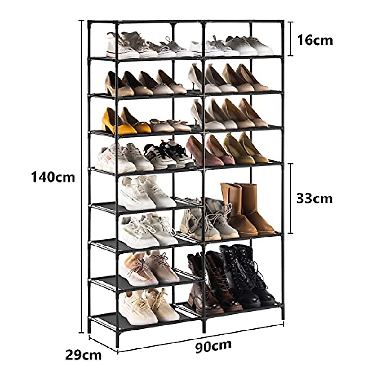 YOUDENOVA Shoe Rack, 9 Tier Boot Rack Storage for Closet Entryway, Large Shoe Shelf, Stackable Shoes Organizer for 32 Pairs(Black)