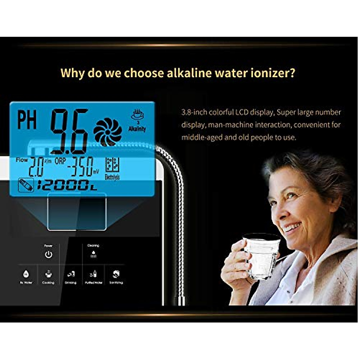 Water Ionizer and Water Purifier Machine,PH 3-11 Alkaline Acid Water Machine,Up to -800mV ORP, 8000 Liters Per Filter,11 Plate Electrode,Regulation Valve to Control PH and ORP/Auto-Cleaning