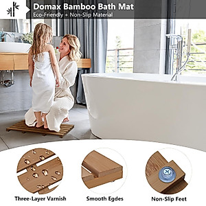 Domax Wooden Bamboo Bath Shower Mat- Non-Slip Waterproof Large Bathroom Floor Mat for Indoor Outdoor (Walnut, 21.26 x 14.17 x 1.3 Inches)