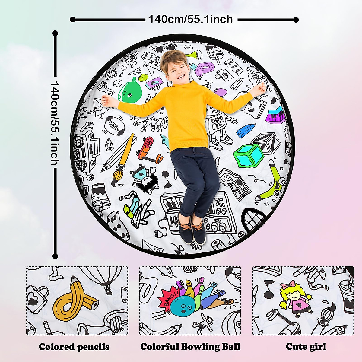 55" Storage Organizer & Play Mat & Doodle Mat for Lego Play Mat Bag- Storage Bag for Kids, Girls, Boys, Nursery, Playroom-Collapsible Fabric (Upgraded)