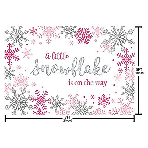 ABLIN 7x5ft Winter Snowflake Baby Shower Backdrop A Little Snowflake is On The Way Silver Pink Snowflakes Girl Baby Shower Party Decorations Photography Background Photoshoot Props
