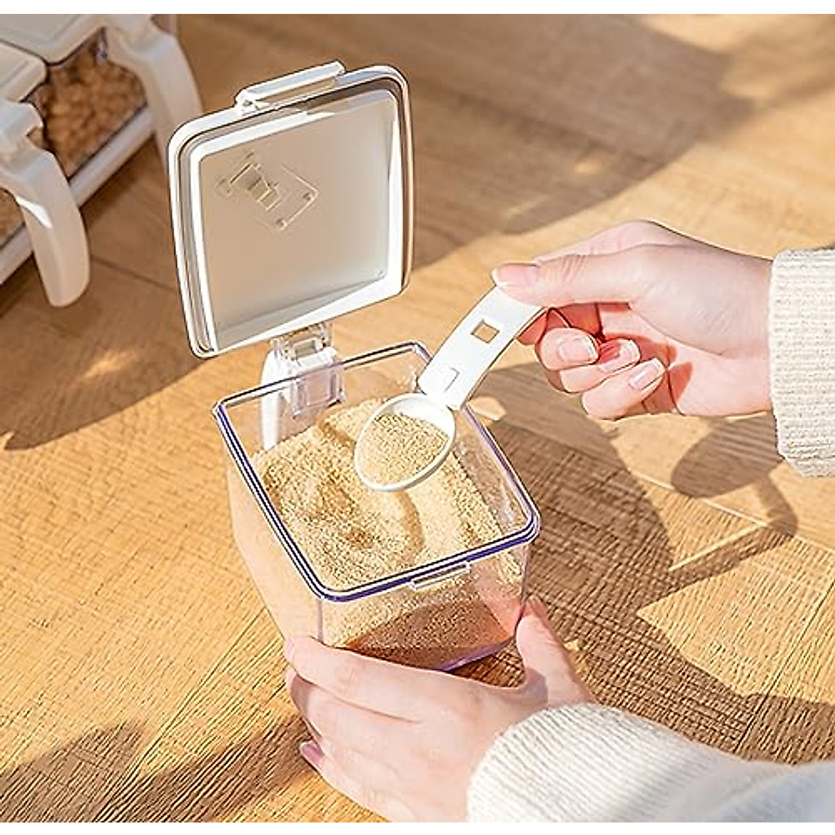 carrotez 2 Pack Airtight Spice Containers with Labels and Spoons, Food Storage Containers for Herbs, Coffee, Seasoning Organization, BPA free - White