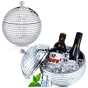 Hoolerry 2L Disco Ice Bucket Ice Storage with Lid Ice Barrel Trendy Double Insulated Stainless Steel Bucket 70s 80s 90s Theme Disco Party Supplies Kitchen Bar Stuff Retro Party Accessories