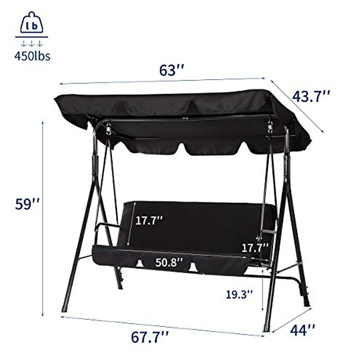 Esright Outdoor Patio Swing Chair, Canopy Porch Swing with Removable Cushion and Weather Resistant Powder Coated Steel Frame, Suitable for Patio, Garden, Poolside, Balcony, Backyard