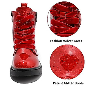 DADAWEN Boys Girls Glitter Ankle Boots Lace Up Waterproof Combat Shoes With Side Zipper for Toddler/Little Kid/Big Kid Red Glitter US Size 3 M Big Kid