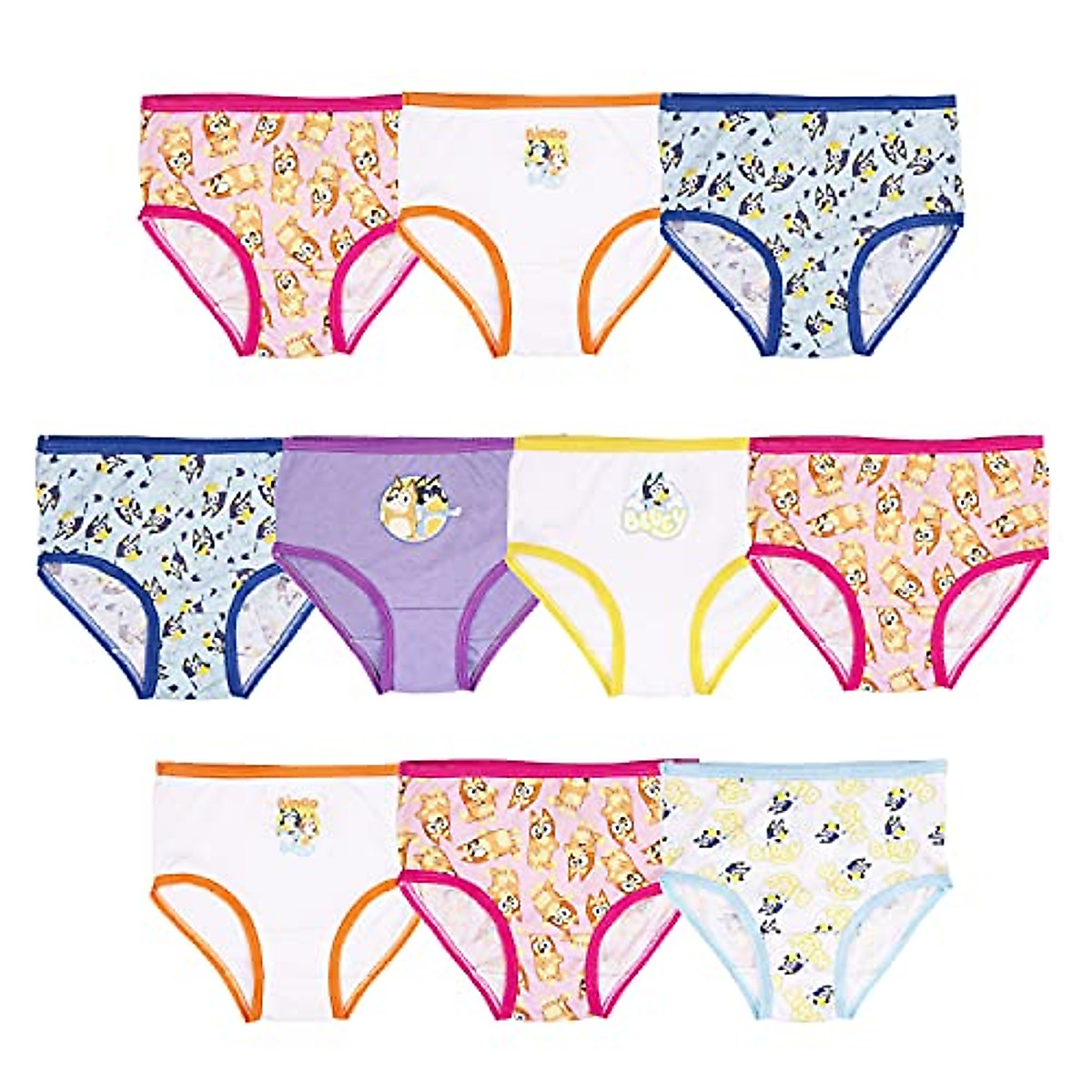 Bluey Girls' 100% Combed Cotton 10-Pack Underwear, Sizes 2/3T, 4T, 4, 6, and 8, Bluey10pk