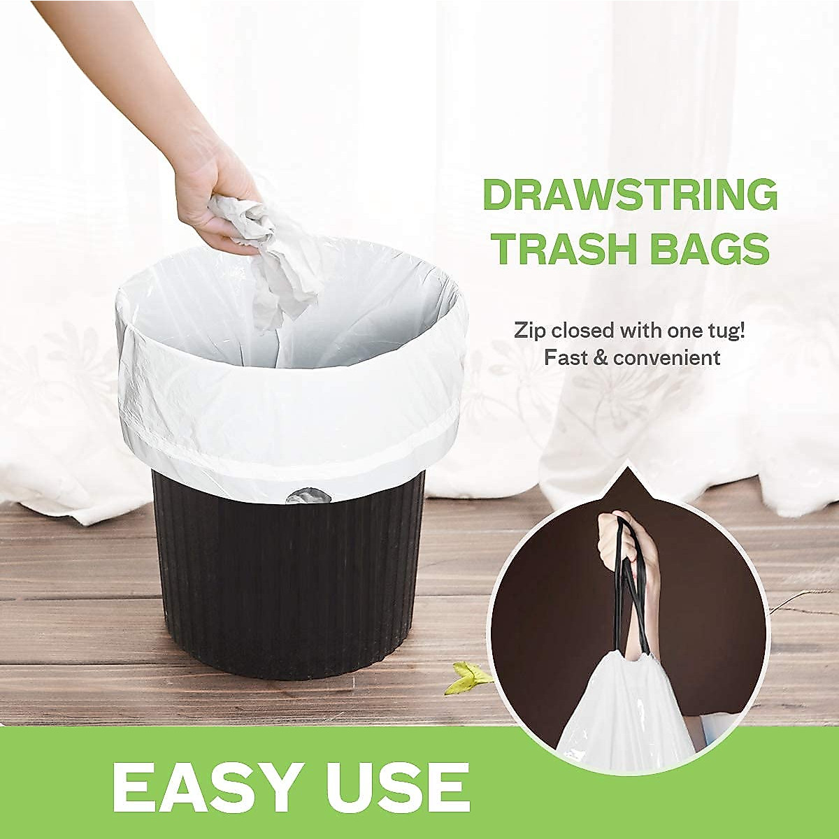 1.6 Gallon/220pcs Strong Drawstring Trash Bags Garbage Bags by Teivio, Bathroom Trash Can Bin Liners, Code b fit 6 Liter, Small Plastic Bags for home office kitchen