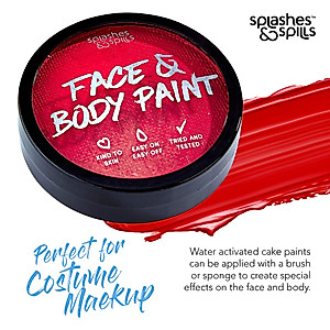 Water Activated SFX Face and Body Paint - Red Face Paint, Special Effects Makeup 18g Cake Tub - Pretend Costume and Dress Up Makeup - Great For Halloween Party and Cosplay by Splashes & Spills