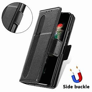 Knoowcase for Samsung Galaxy Z Fold 5 Case Shockproof PU Leather Wallet Card Holder Kickstand Bumper Case with Pen Holder for Samsung Z Fold 5 Phone Case, Black