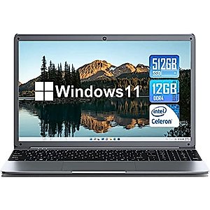 SGIN Laptop 15.6 Inch 12GB DDR4 512GB SSD, Windows 11 Laptops with Intel Celeron N5095, FHD 1920x1080, Dual Band WiFi, 2xUSB 3.0, Up to 2.9Ghz, Bluetooth 4.2, Supports 512GB TF Card Expansion, Gray