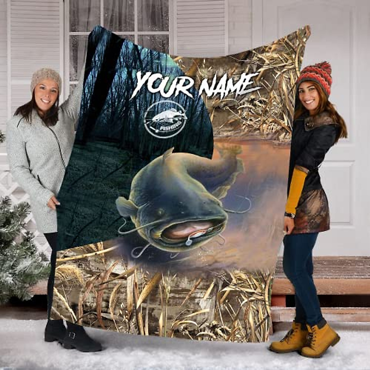 Personalized Catfish Fishing Hunting Blanket Hunting Season Fleece Throw Blanket Soft Plush Flannel Blankets Warm Fuzzy Lightweight Cozy Plush Hunting Blankets Christmas for Hunters