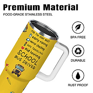 School Bus Driver Gifts - 40 Oz School Bus Driver Tumbler with Handle, School Bus Cups, Bus Driver Back to School Thank You Appreciation Gifts, School Bus Driver Christmas Birthday Retirement Gifts