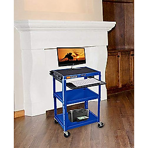 Luxor Rolling Multipurpose Height Adjustable Steel AV Utility Cart With Pullout Keyboard Tray Shelf Black