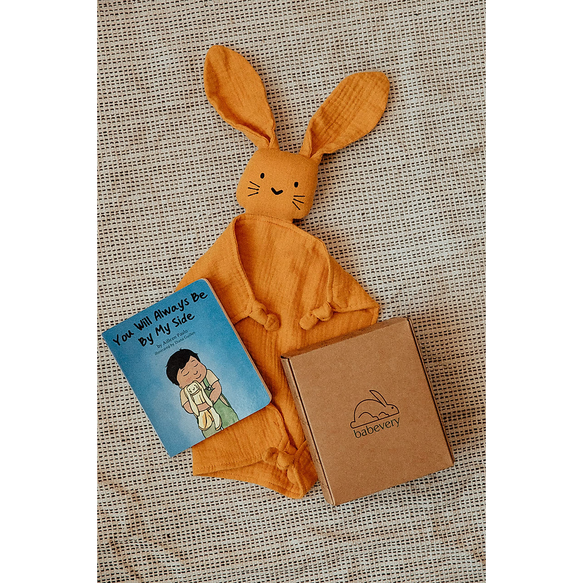 Muslin Lovey for Babies Boy and Girl Baby Gift Board Book Set, Organic Cotton Animal Security Blanket Bunny