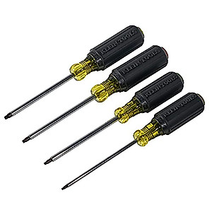 Klein Tools 85664 Screwdriver Set, Square Recess with Color Coded Handles and Heat Treated, Chrome Plated Shafts, 4-Piece