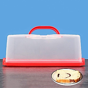 2 Pack Plastic Rectangular Loaf Cake Storage Container,Bread Keeper for Carrying and Storing Banana Bread,Pumpkin Bread (Red)