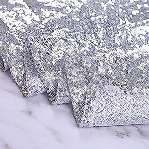 GFCC Glitter Silver Sequin Tablecloth for Party Wedding Banquet 60x120 inch Sparkly Rectangle Table Cloth Cake Table Cover Linen