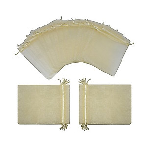 Ankirol 100pcs Sheer Organza Favor Bags 5x7'' for Wedding Bags Samples Display Drawstring Pouches (Champagne)