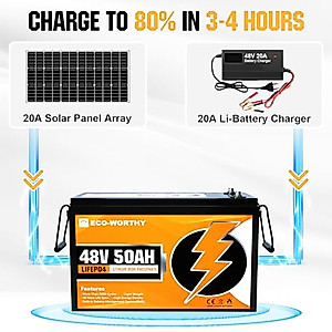 ECO-WORTHY 48V 50Ah 2560Wh Golf Cart LiFePO4 Lithium Battery, Fast Charging Battery with BMS Protection, More Efficient and Lightweight, Perfect for Most of Backup Power and Off Grid Applications