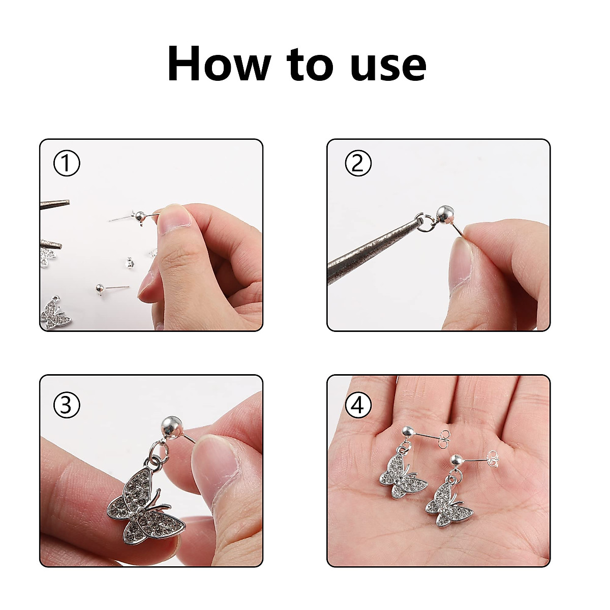 Post Earrings for Jewelry Making 18 Pcs Ball(3/4/5mm) Post Earring Stud with Closed Loop 22 Pcs Butterfly Earrings Replacements for DIY Jewelry Making Findings