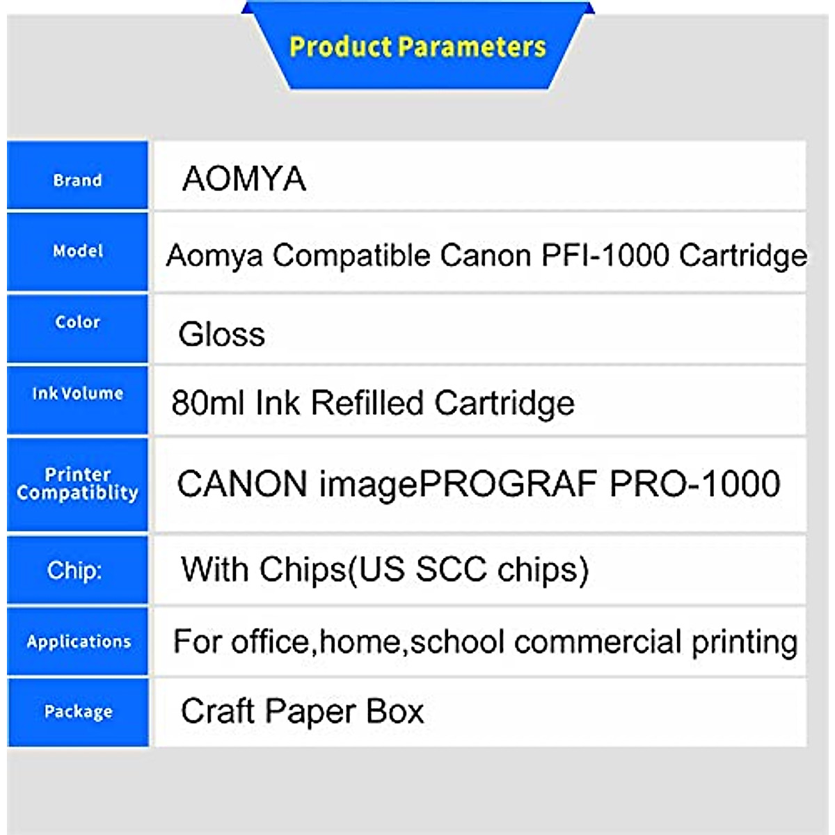 Aomya Compatible Canon PFI-1000 Remanufactured Ink Cartridge for Canon imagePROGRAF PRO-1000 (80ML CO Pigment Ink)
