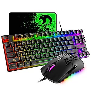 RGB Gaming Keyboard and Mouse Combo, 87 Keys USB Wired Rainbow Keyboard and Lightweight Gaming Mouse, 6400 DPI Adjustable, 6 Programmed Buttons, for Laptop PC Computer Game and Work