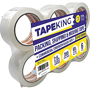 Tape King Quiet Packing Tape - Pack of 6, Clear, Heavy-Duty, Packaging, Boxing and Shipping Tape for Moving and Storage
