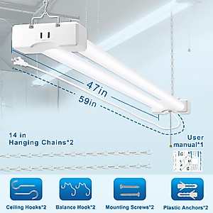 Splendidlled LED Shop Light 4ft Garage Light, led Light Tube with Power Cord, 110-220 V AC, 40watt Equivalent 250watt Light Efficiency, Ultra-Bright 5600Lm, 5000k White Light (2 Pack)