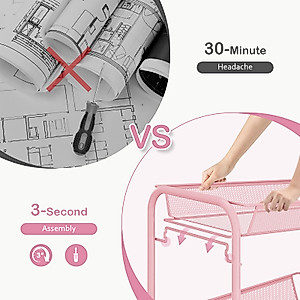 TOOLF 4-Tier Rolling Cart, Metal Utility Cart with 3 Hooks, Easy Assemble Mobile Storage Trolley On Wheels, Slide Out Shelving Units Kitchen Bathroom Laundry Room