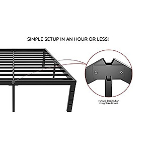 Koi Housewares 18 Inch Steel Bed Frame, Reinforced Platform, 3000 Pounds, Heavy Duty, Easy Assembly, Steel Slats, Under The Bed Storage, California King