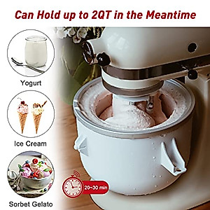 Ice Cream Maker Attachment Compatible with All Kitchenaid 4.5QT Stand Mixer, 2 QT High Capacity Frozen Yogurt, Ice Cream and Sorbet Gelato Maker(Not Compatible with Artisan Mini 3.5Qt Mixer)