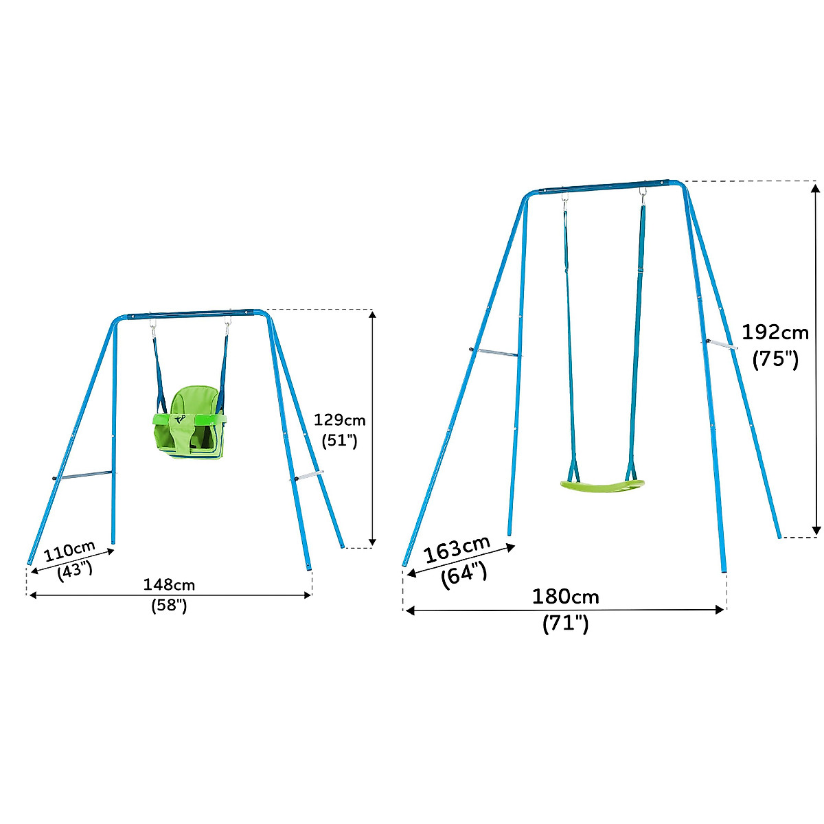 TP Toys, 3-in-1 Toddler Swing Set | Small to Tall | Indoor Baby Swing with Fabric Baby Seat to Outdoor Toddler Swing with Classic Kids Swing Seat | Sturdy Metal Swing Stand | 6 Month+