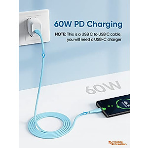 CableCreation USB C Charger Cable 6FT/60W, Soft Silicone USB C to USB C Cable, USB Type C to Type C Cable Fast Charging for Galaxy S22/S21, iPad Mini 6/Air 4, MacBook Pro/Air, Pixel, etc, Blue