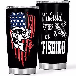 Fishing Gifts For Men - 20oz Fishing Tumbler Gifts for Fishermen - Birthday Gifts for Dad from Daughter - Cool Christmas Gifts For Husband - I Would Rather Be Fishing Tumbler with Lid, 1 Piece