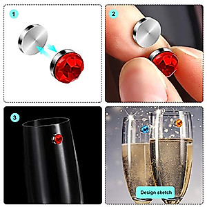24 Pieces Wine Glass Charms Crystal Magnetic Drink Markers for Wine Glass Champagne Flutes Cocktails Martinis, Colorful