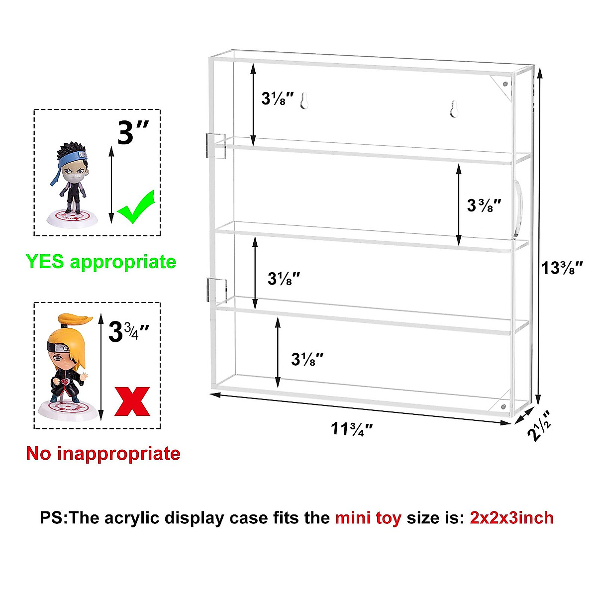 AITEE Acrylic Display Case for Mini Funko Pop Figures, Clear Wall Mounted or Desktop 4 Layer Storage Box Cabinet Organizer for Mini Toys, Collections or Stone