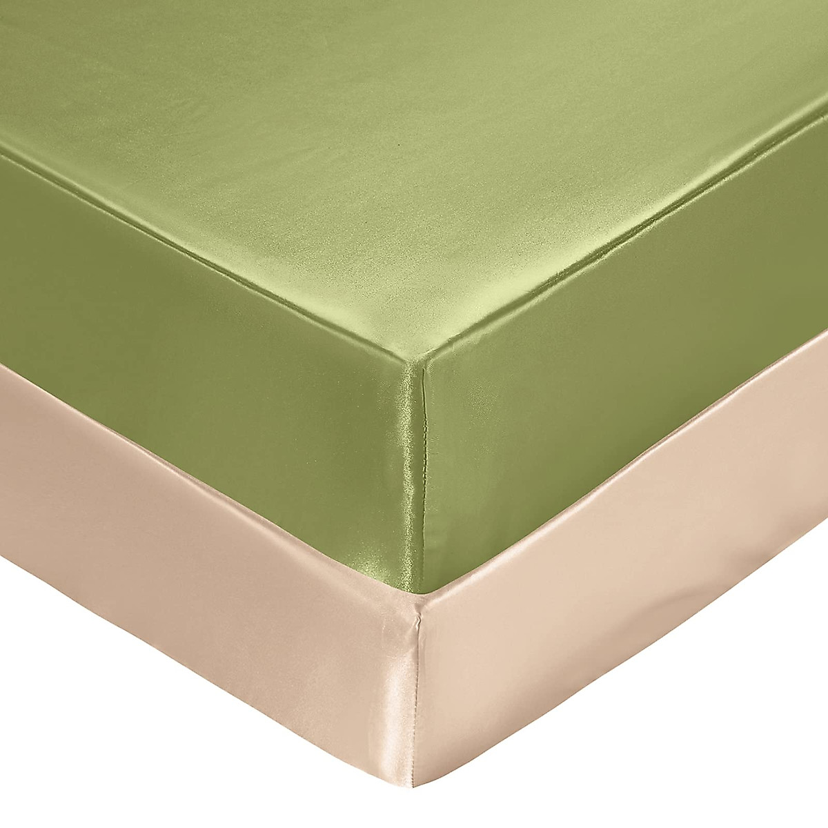 SiinvdaBZX 2 Pcs Satin Mini Crib Sheets 38 x 24In, Silky Soft Mini Portable Crib Sheets Mattress Cover Portable Playard Sheets with 5In Deep Pocket, Great for Baby Hair (Beige & Sage Green)