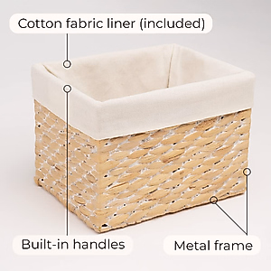 Decocoon Wicker Baskets 3 Pack, Rectangular Basket, Rattan Storage Basket, Wicker Basket with Handle, Wicker Storage Basket, Pantry Baskets Storage, Woven Baskets for Storage, Seagrass Storage Baskets