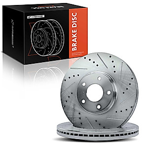 A-Premium 12.58 inch (319.6mm) Front Drilled and Slotted Disc Brake Rotors Compatible with Select Nissan and Infiniti Models - Altima, Murano, Maxima, 350Z, 370Z, G25, G35, G37, QX50, M35, 2-PC Set