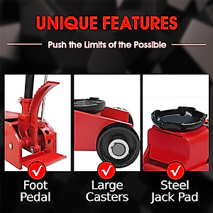 BIG RED T80501 Torin Hydraulic Heavy Duty Long Frame Service/Floor Jack with Foot Pedal, 5 Ton (10,000 lb) Capacity, Red
