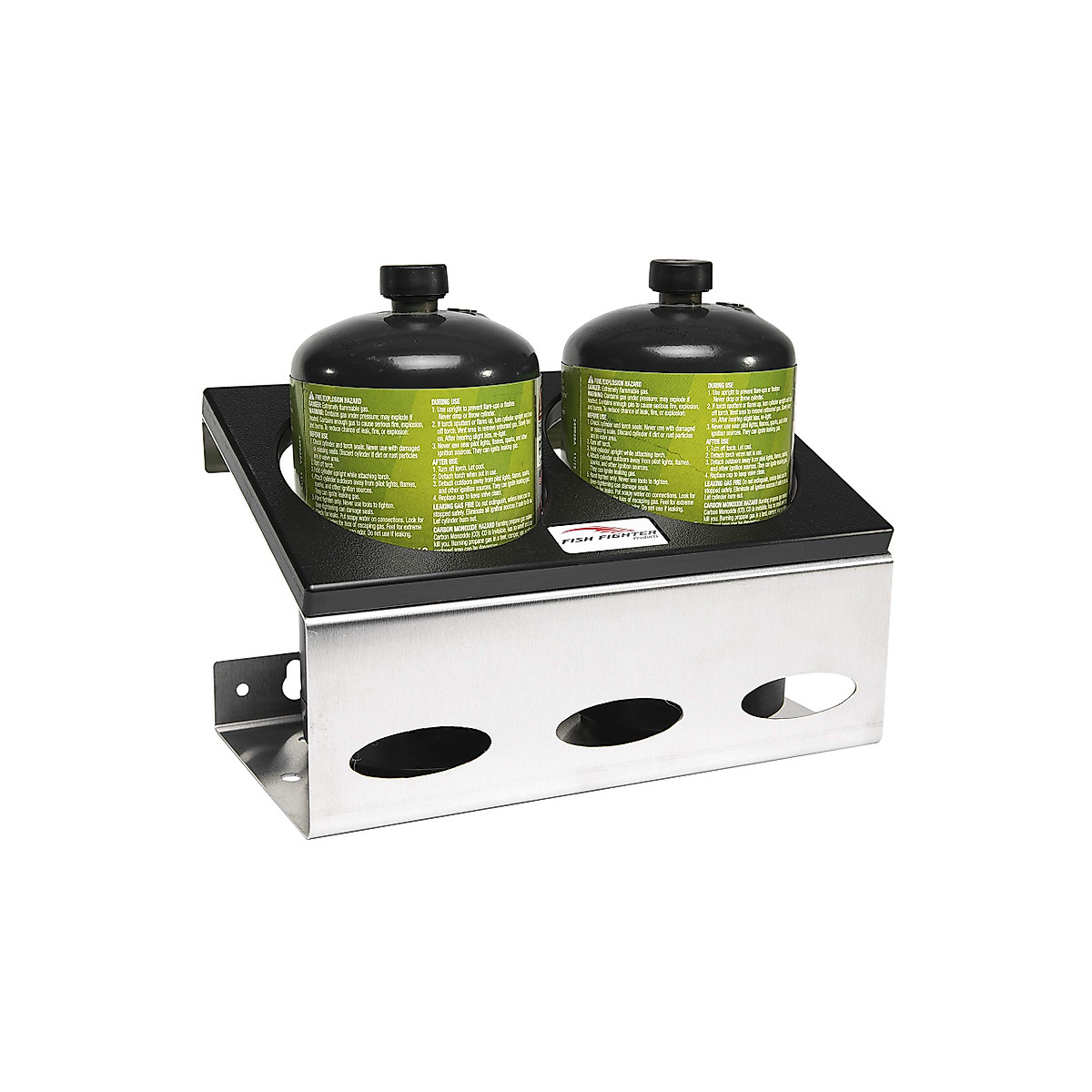 Fish Fighter Camping Propane Tank Holder | Mini Propane Bottle Rack - 2 Bottle Holder | Wall Mounted - Holds Two 16oz Propane Tanks