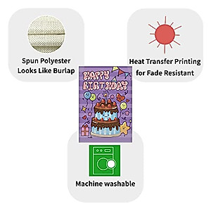 Iutumo Happy Birthday Garden Flag 12x18 Inch Double Sided Small Cute Cake Balloon Vertical Decoration for House Yard Outside and Party