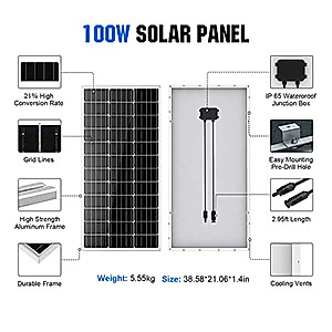 ECO-WORTHY 100 Watt 12 Volt Solar Panel Kit for RV Battery Boat Trailer Cabin Garden Shed Home: 100W Solar Panel+30A PWM Charge Controller+ Tray Cable + Z Mounting Brackets