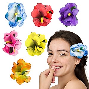 Super Z Outlet Hula Girl Hibiscus Color Assorted Flower Island Theme Hair Clips Event Decoration Supplies (12 Pack)
