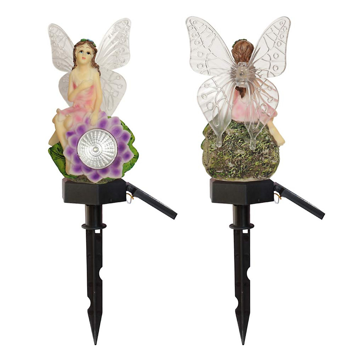 Beaupretty LED Fairy Girl Light Solar Powered Flower Winged Angel Figurine Stake Light Water Resistant Ground Lawn Lamp Ornament for Wisteria