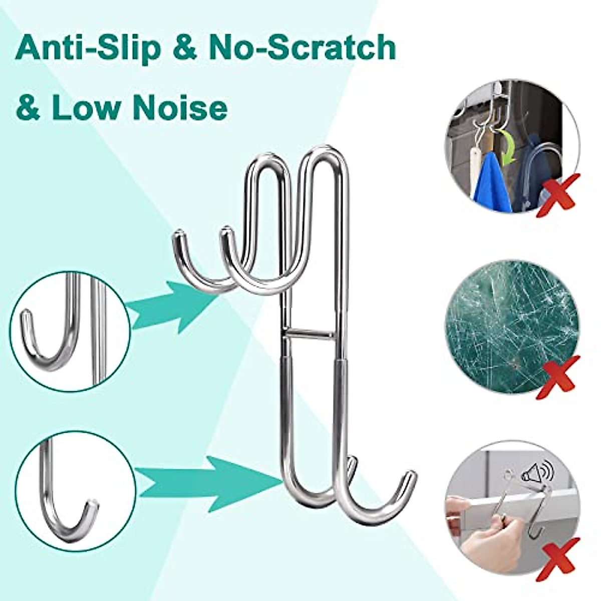 Haitis Shower Door Hooks, Extended Towel Hooks for Bathroom Frameless Glass Shower Door to Hand Suits, Robe, Towel, Squeegee, Loofah, Shaver 2 Pack Silver