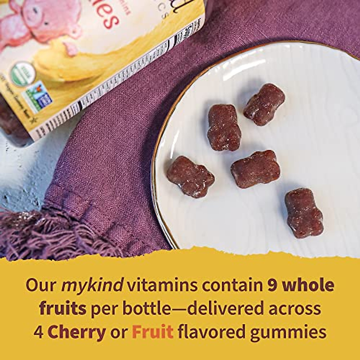 Garden of Life - mykind Organics Kids Gummy Vitamins, Certified Organic, Non-GMO & Vegan Complete Children's - B12, C & D3 Gluten, Soy & Dairy Free Real Fruit Chew Gummies, Multi, Cherry, 120 Count