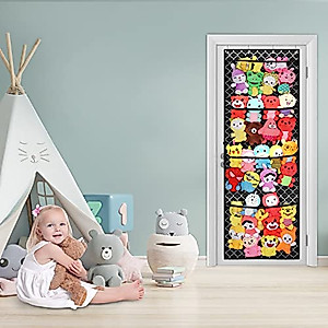 KOHUIJOO Stuffed Animal Storage, Stuffed Animal Holder, Over Door Hanging Mesh Storage Organizer Net Bags for Stuffed Animals Baby Toy Plush Storage for Nursery and Kids Room with Support Rods(Black)