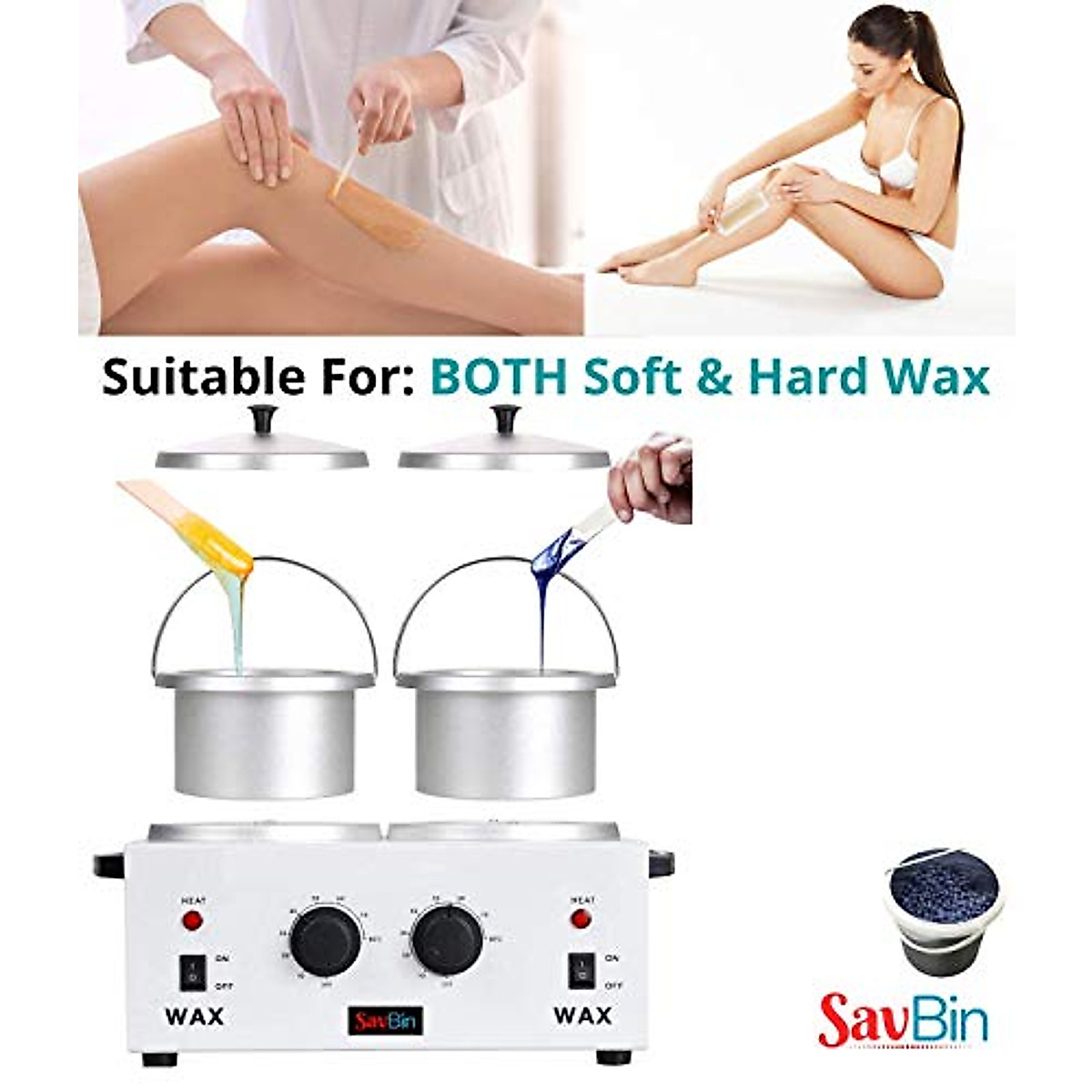 SAVBIN Professional Double Pot Wax Warmer 110V, 50-60Hz for Spa, Salon, and Personal Use