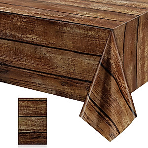 Irenare Brown Wood Grain Tablecloths Rustic Plastic Table Covers for Rectangle Table, Vintage Farmhouse Table Cloth Decorations for Western Barn Birthday Wedding (1 Pcs,54 x 108 Inches)